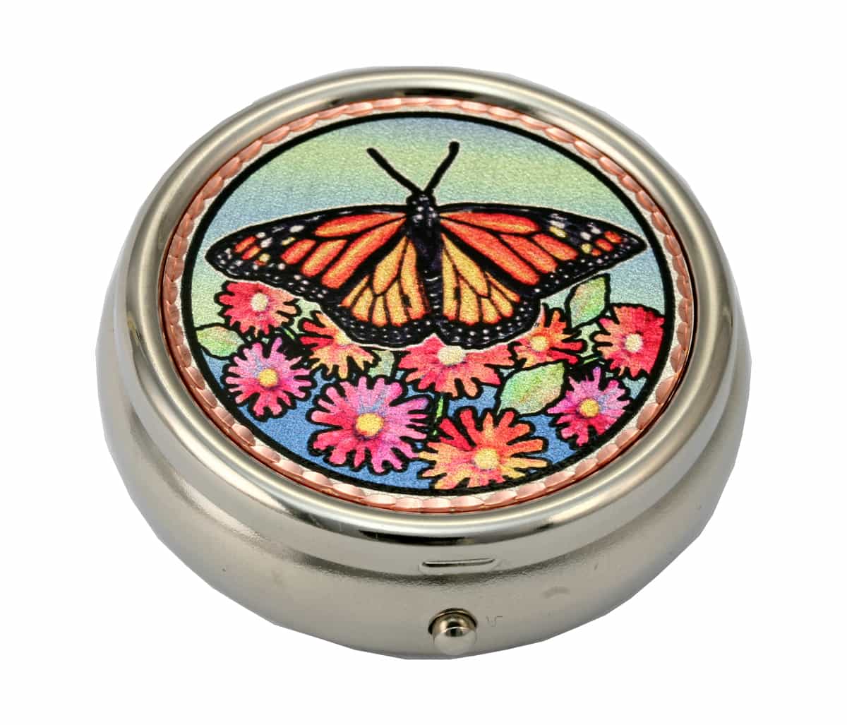 Monarch Butterfly with Flowers Pill Box, Women's Butterfly Gifts