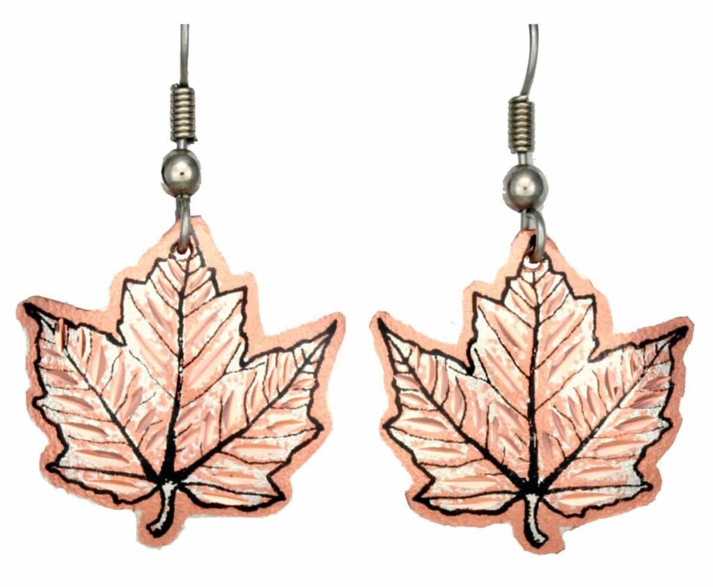Copper Maple Leaf Earrings, Best Maple Leaf Jewelry Earrings