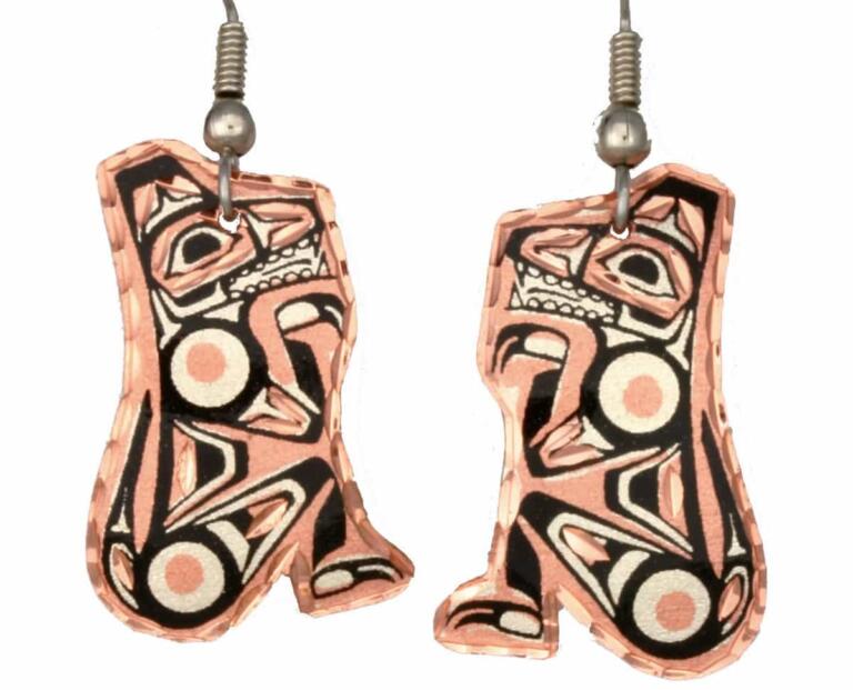 Native Bear Totem Earrings, Northwest Coast Native Bear Earrings