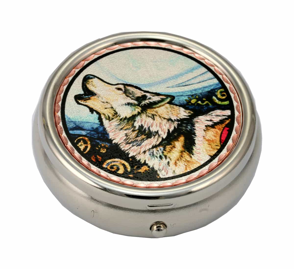 Howling Wolf Pill Box, Unique Wolf Gifts, Handmade Copper Gifts
