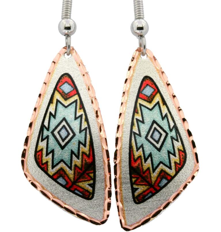 Diamond Shape Native Earrings, Colorful Copper Native Jewelry