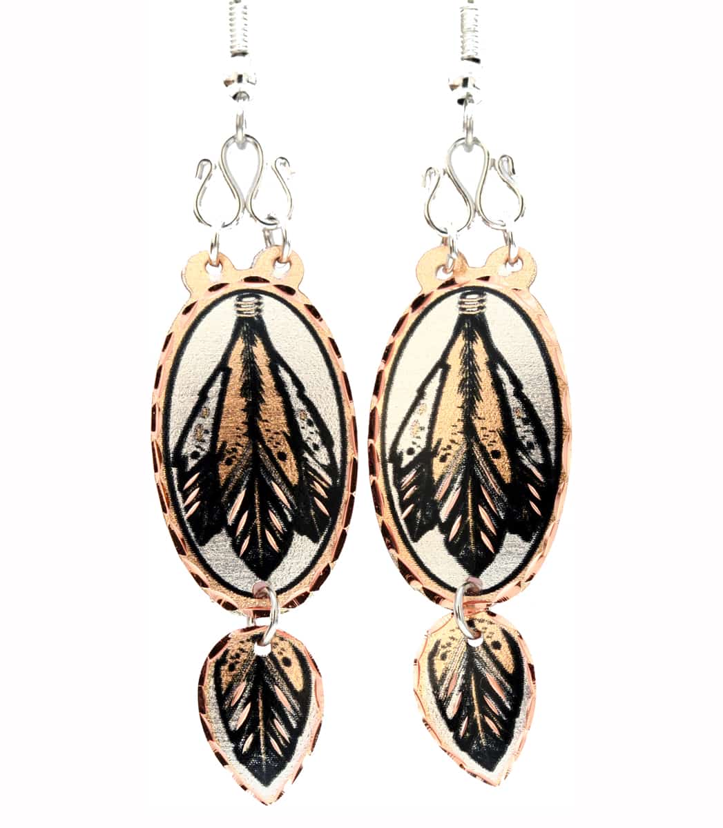 Wire Copper Feather Earrings, Buy Dangle Stylish Feather Earrings