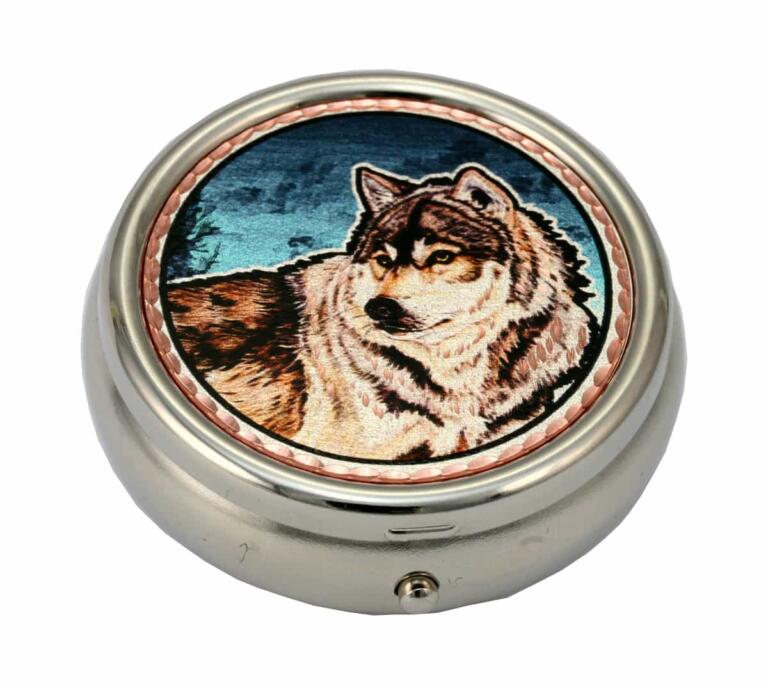 Unique Wolf Pill Boxes, Best Copper Wolf Art Decorated Pillboxes