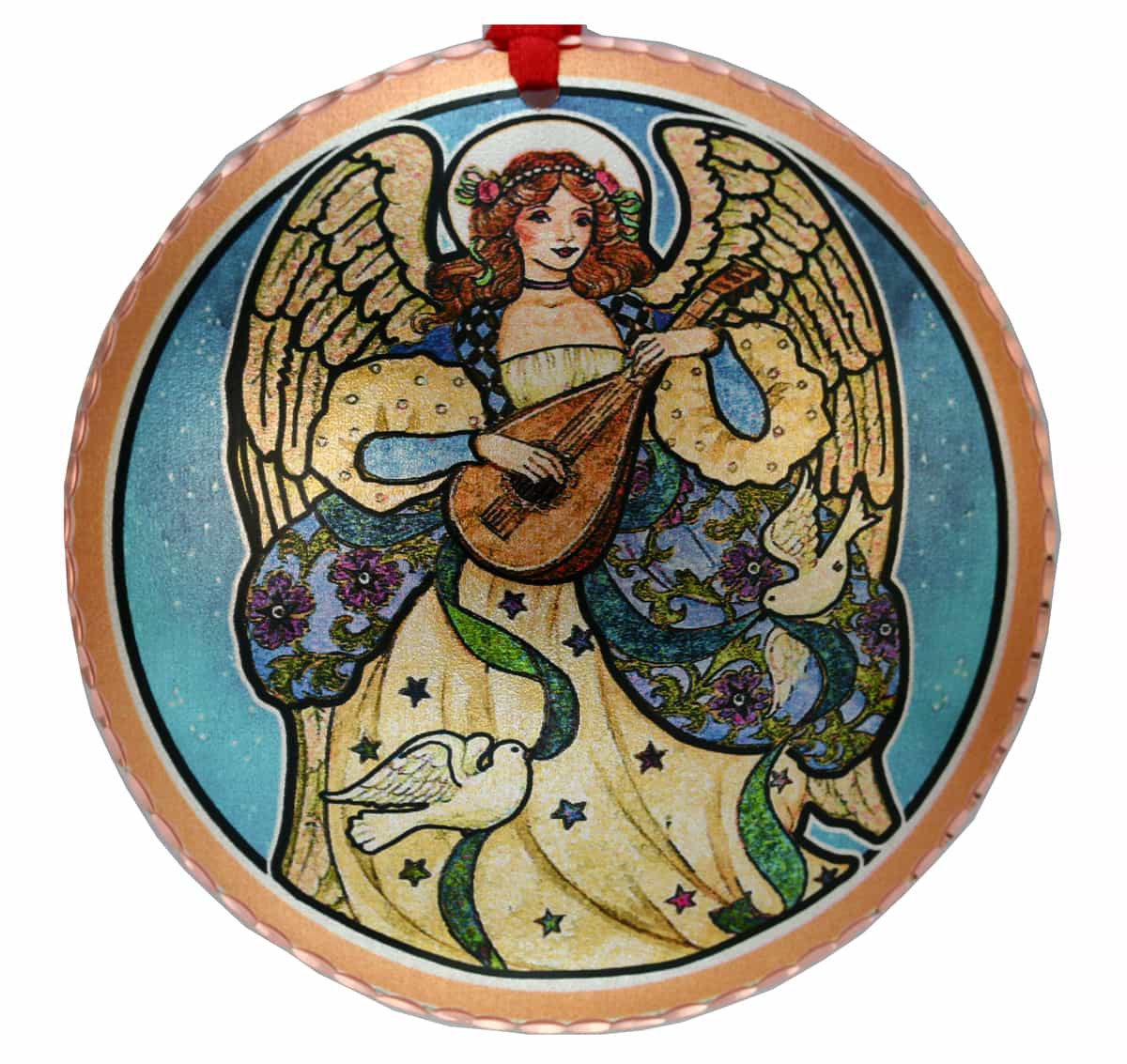 Angel with Lute Christmas Ornament, Colorful Christmas Ornaments