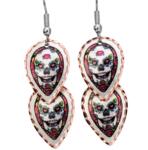 Dangle Day of the Dead Earrings, Colorful Sugar Skull Earrings