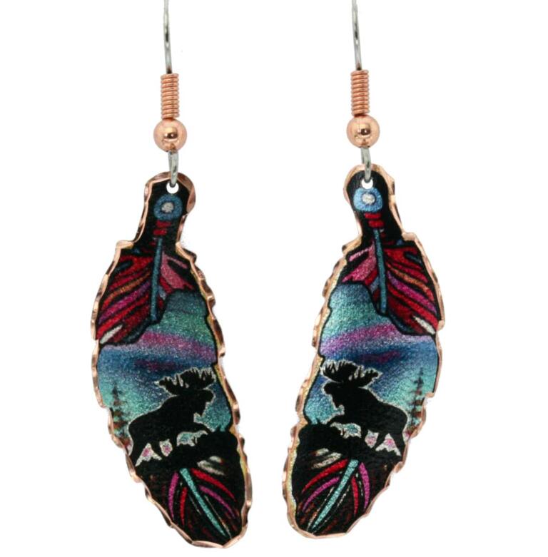 Copper Native American Feather Earrings, Wholesale Feather Jewelry