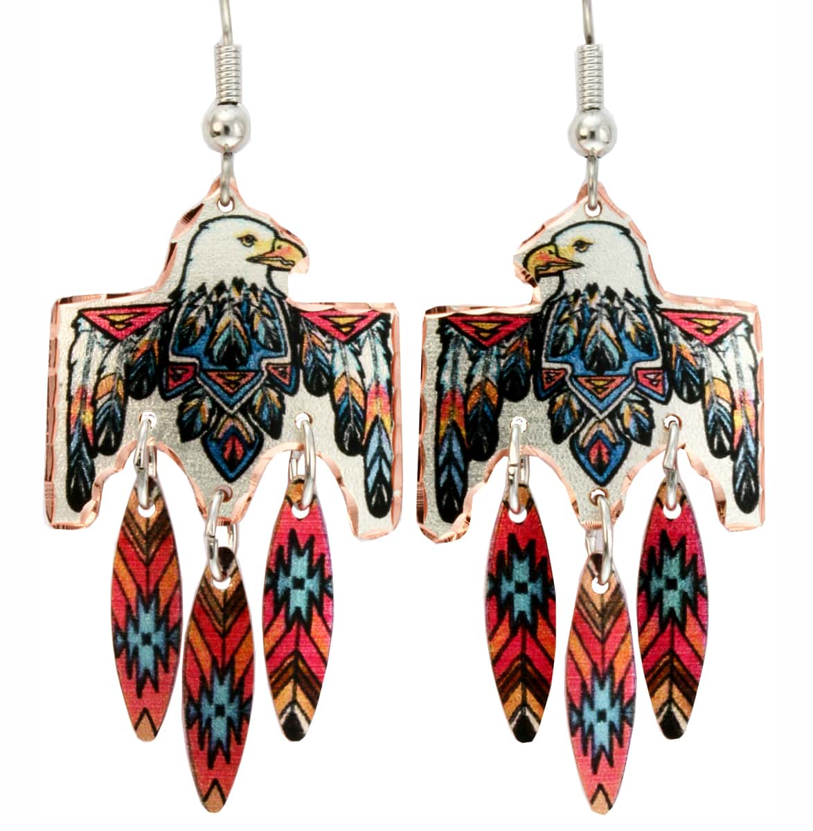 Dangle Native Eagle Earrings, Copper Art Jewelry Wolf Earrings