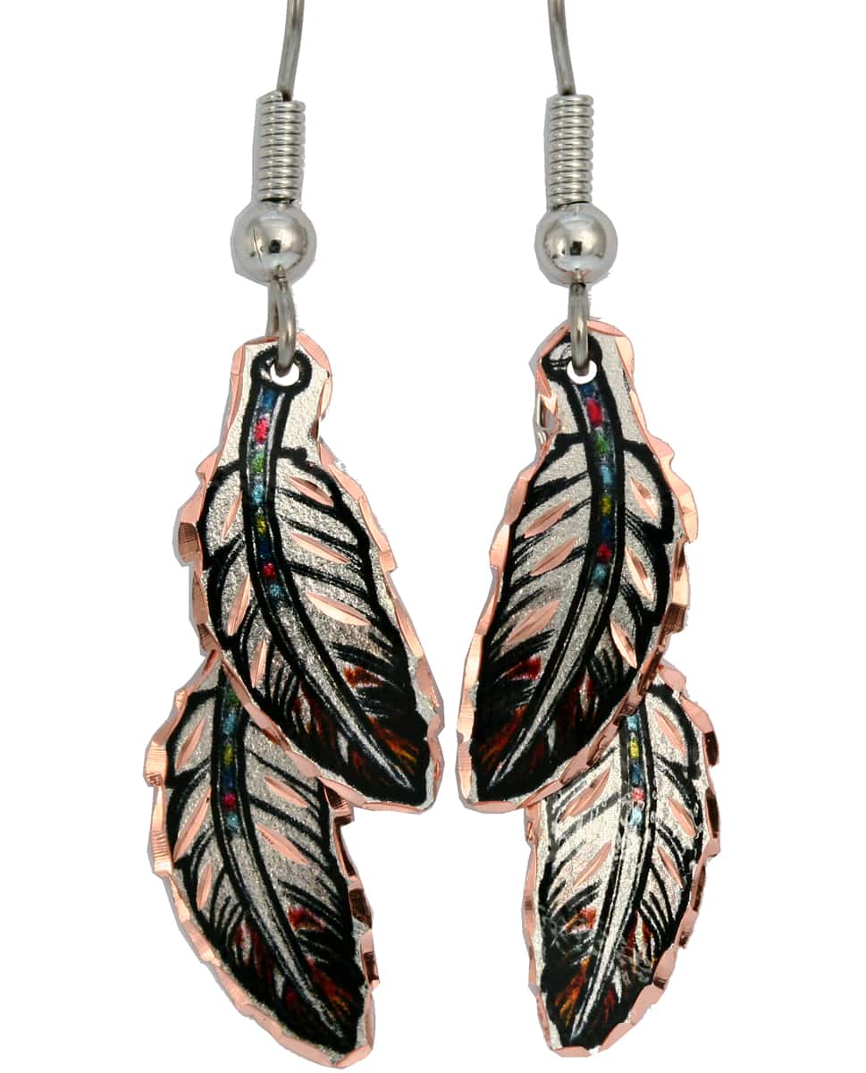 Double Copper Eagle Feathers Earrings, Buy Best Feather Jewelry