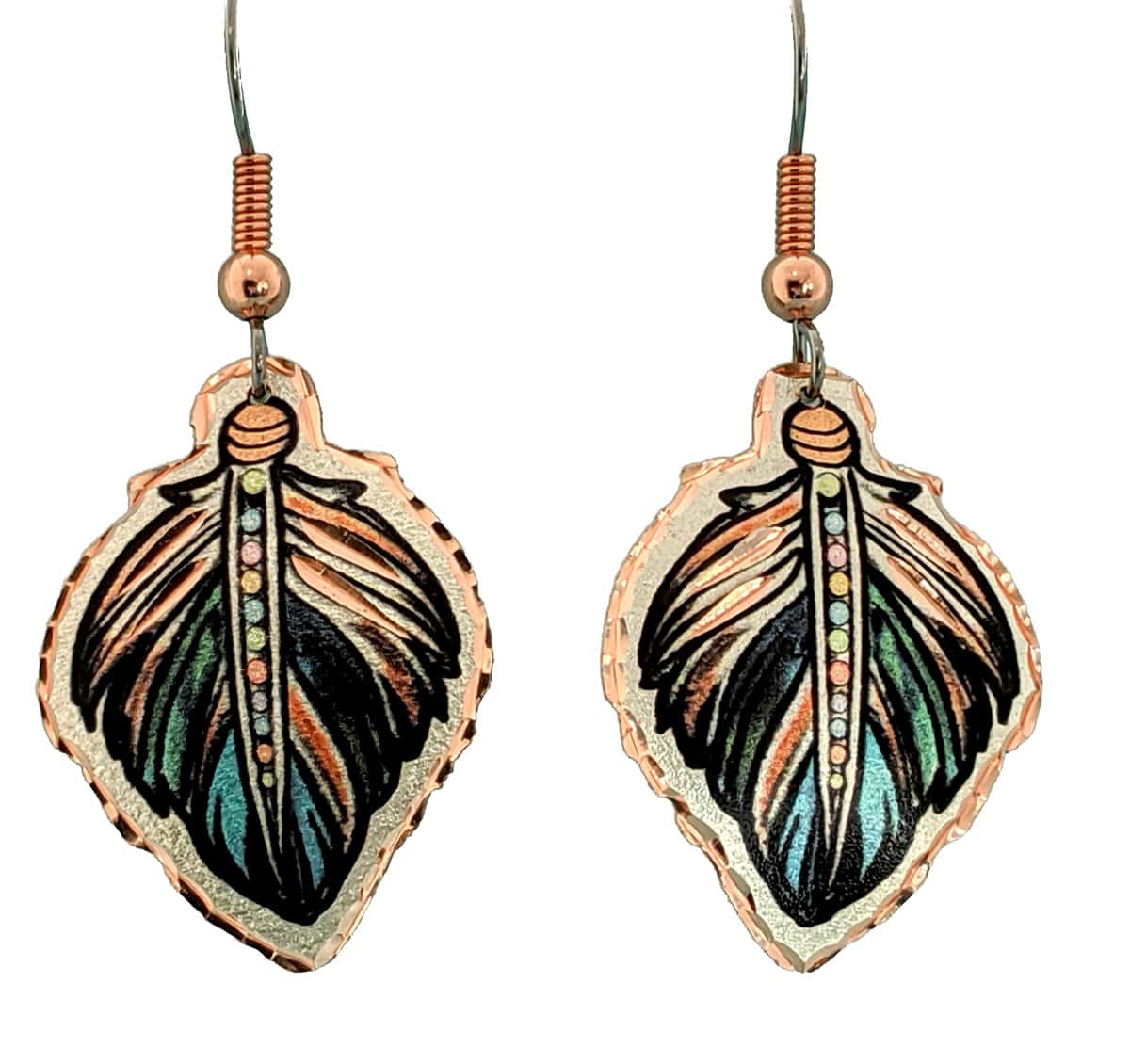 Feathers Artwork Copper Cross Necklace, Handmade Copper Art Jewelry