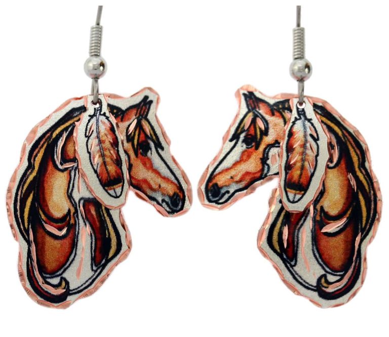 Dangle Feather Horse Earrings, Buy Colorful Horse Art Jewelry
