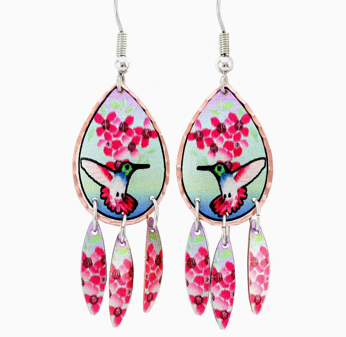 Flame Paint Color Copper Hummingbird Earrings, Unique Earrings