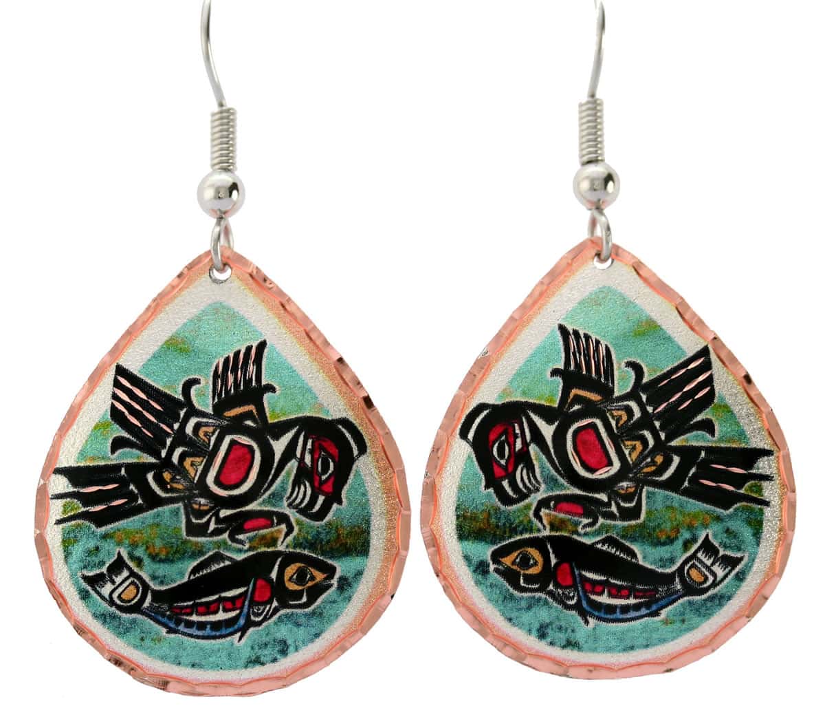 Dangle Native Salmon Earrings, Best Colorful Handmade Native Earrings
