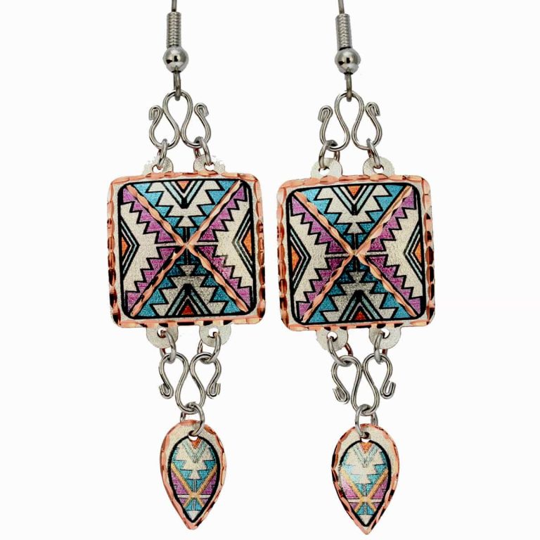 Dangle SW Native Wire Earrings, Native American Colorful Wire Earrings