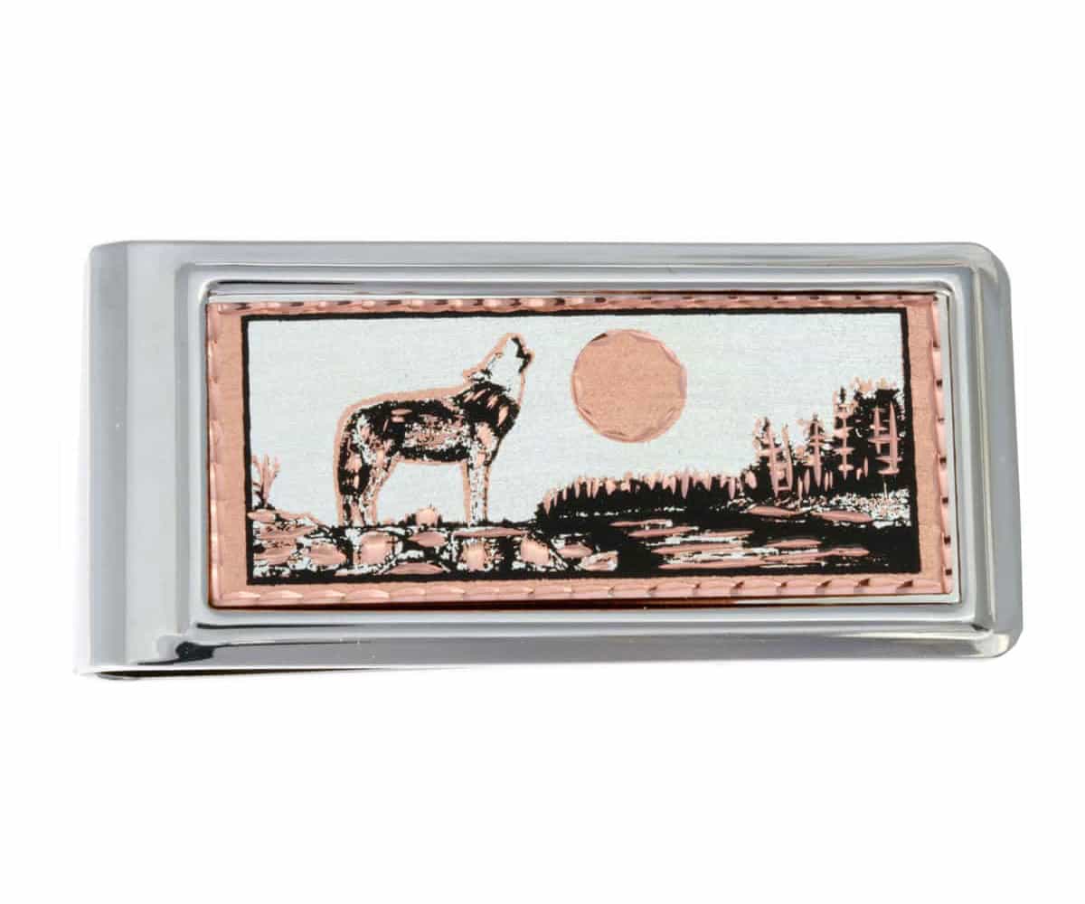 Howling Wolf Money Clip, Best Handmade Money Clips, Copper Gifts