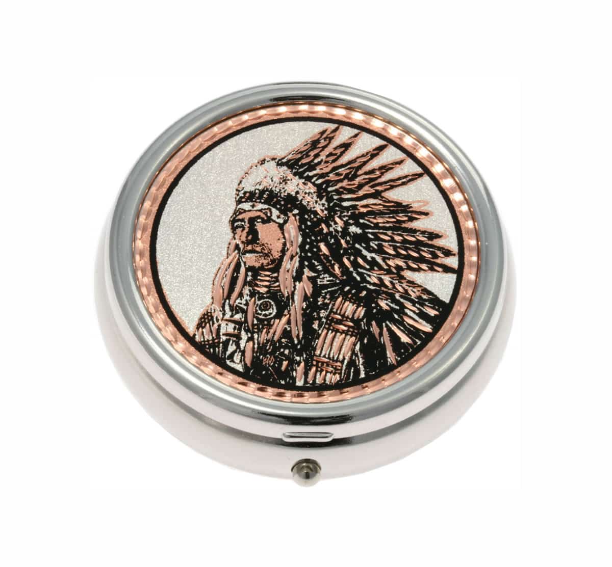 American Indian Chief Pill Box, Handmade Wholesale Copper Gifts