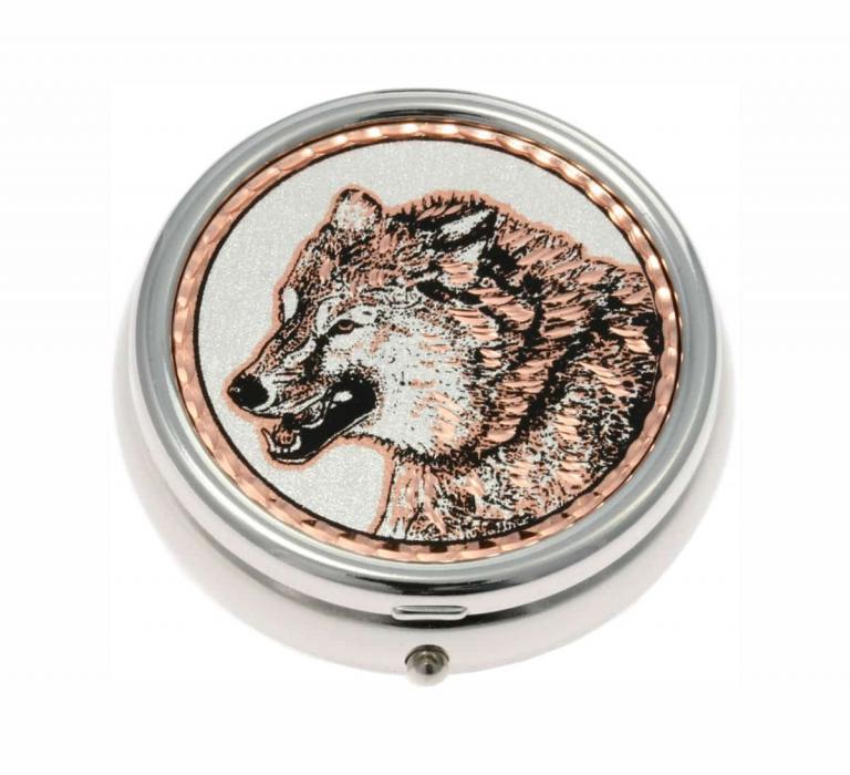 Timber Wolf Pill Boxes, Unique Gifts, Wholesale Copper Gifts