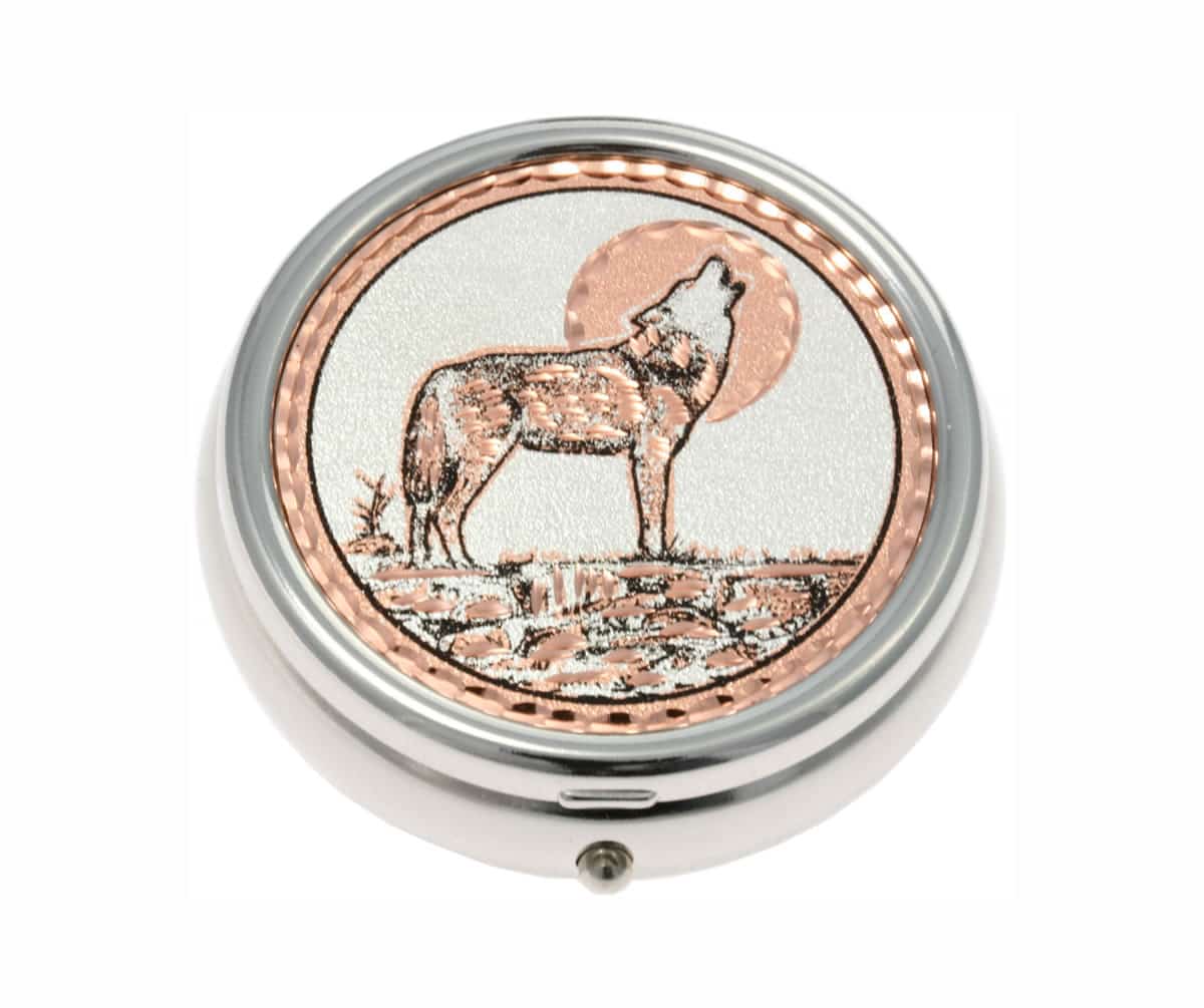 Howling Wolf Pill Box, Unique Gifts, Wholesale Copper Gifts