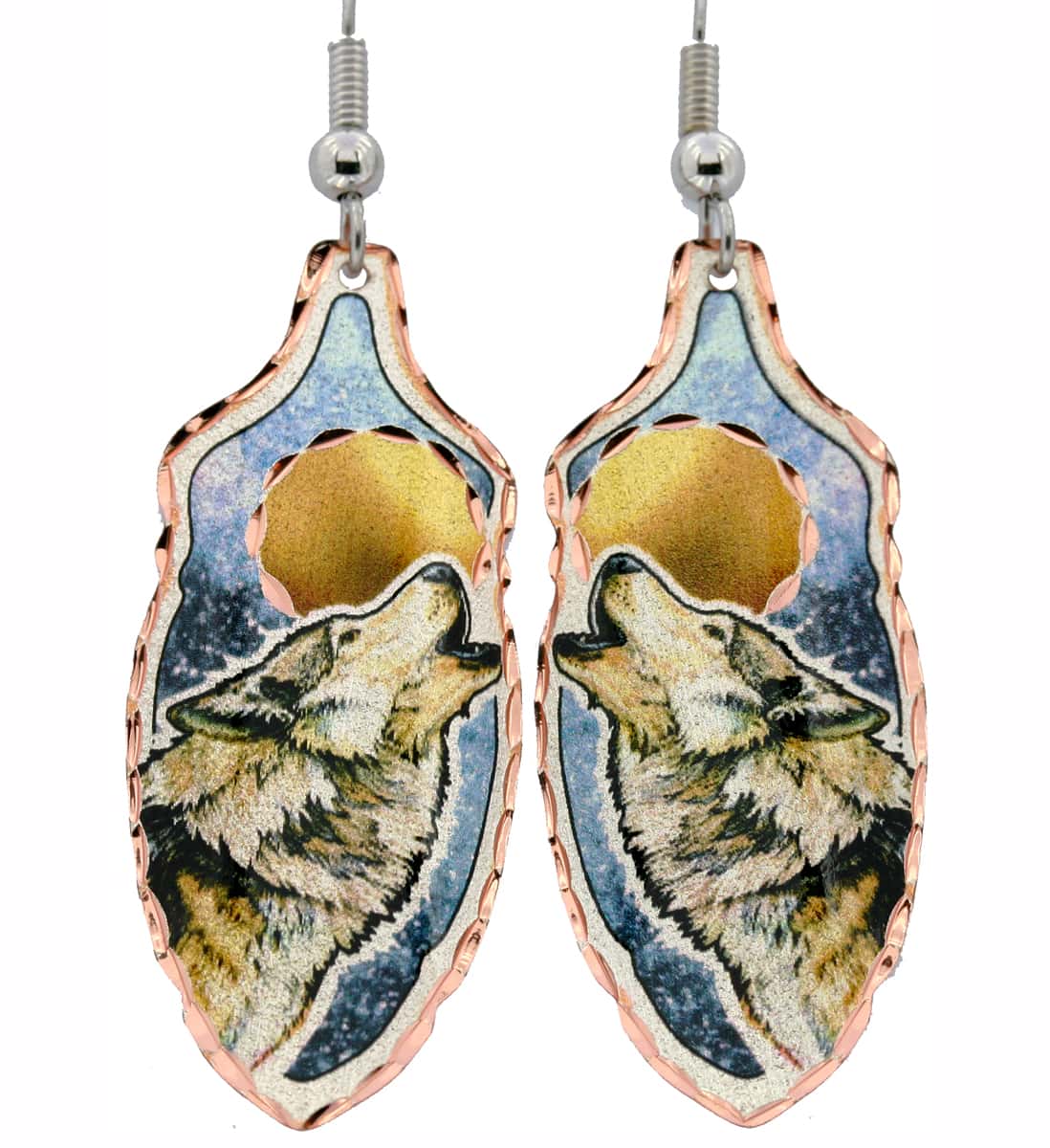 Copper Feather Art Earrings, Amazing Colorful Feather Art Jewelry