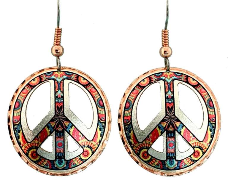 Colorful Cut Out Peace Sign Earrings, Copper Peace Sign Jewelry