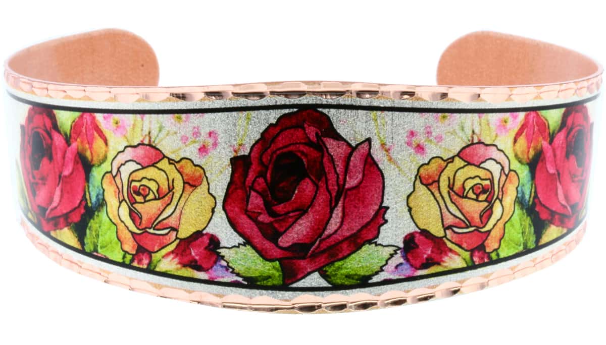 Red & Yellow Roses Bracelet, Copper Rose Jewelry Bracelets