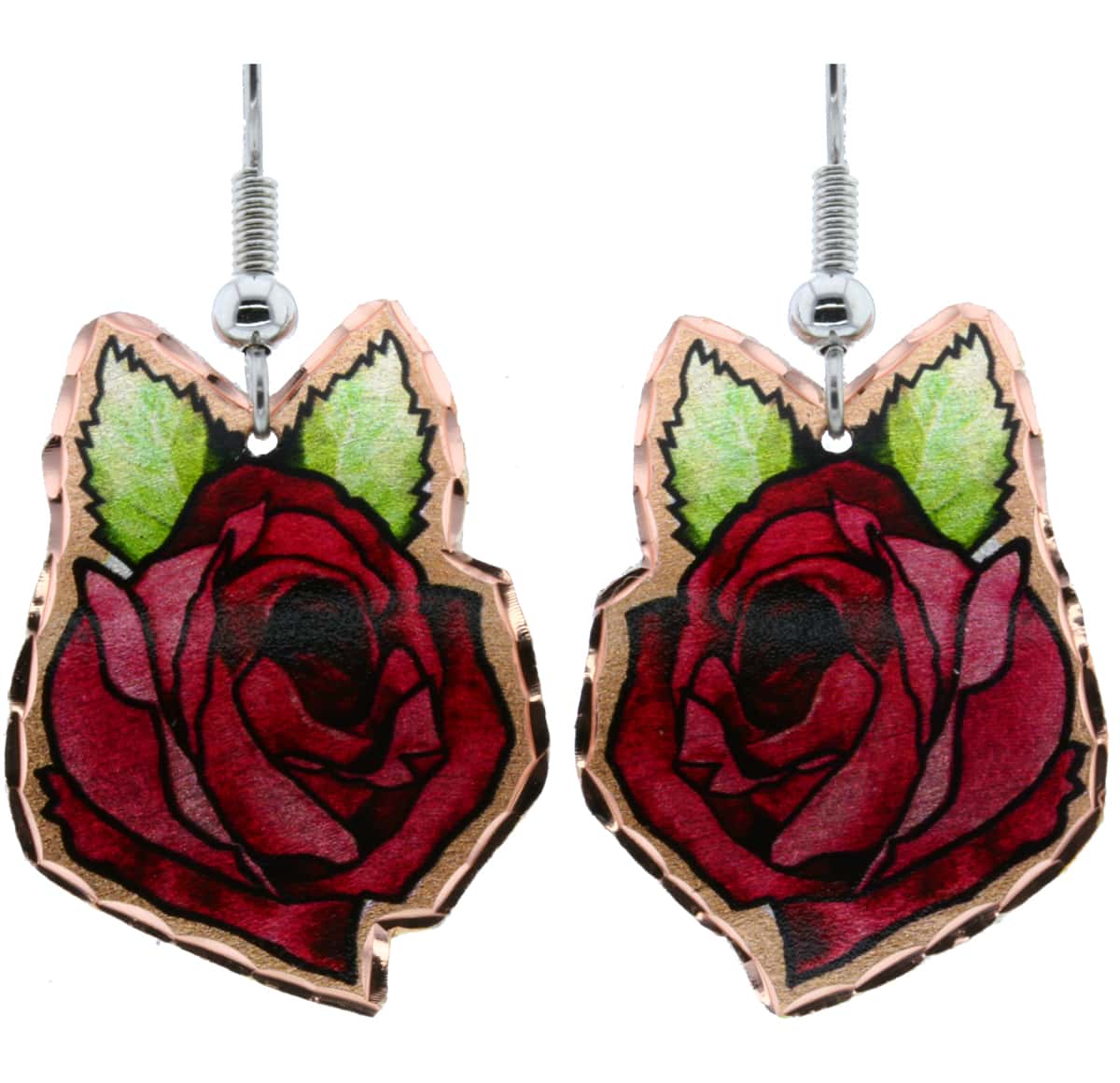 Cut Out Red Rose Earrings, Unique Handmade Rose Jewelry