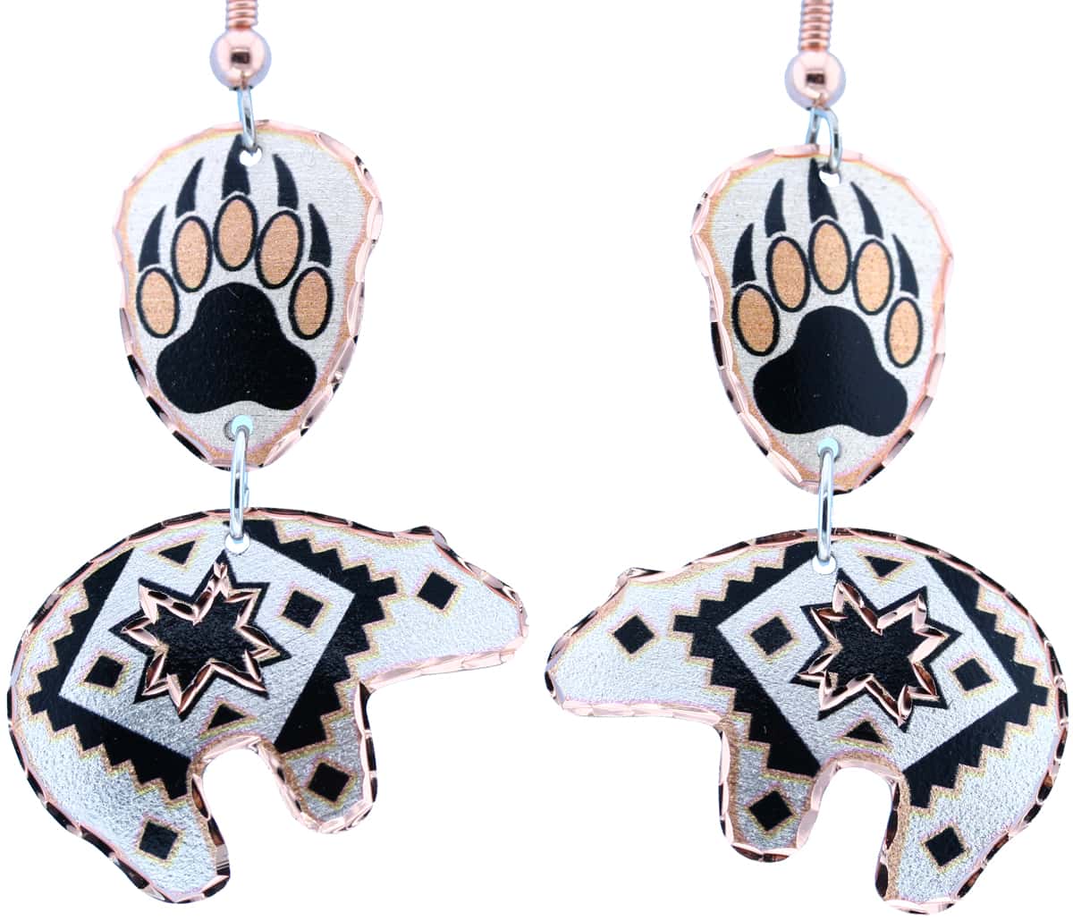 Copper Native Bear Earrings, Dangle Native Bear & Paw Earrings