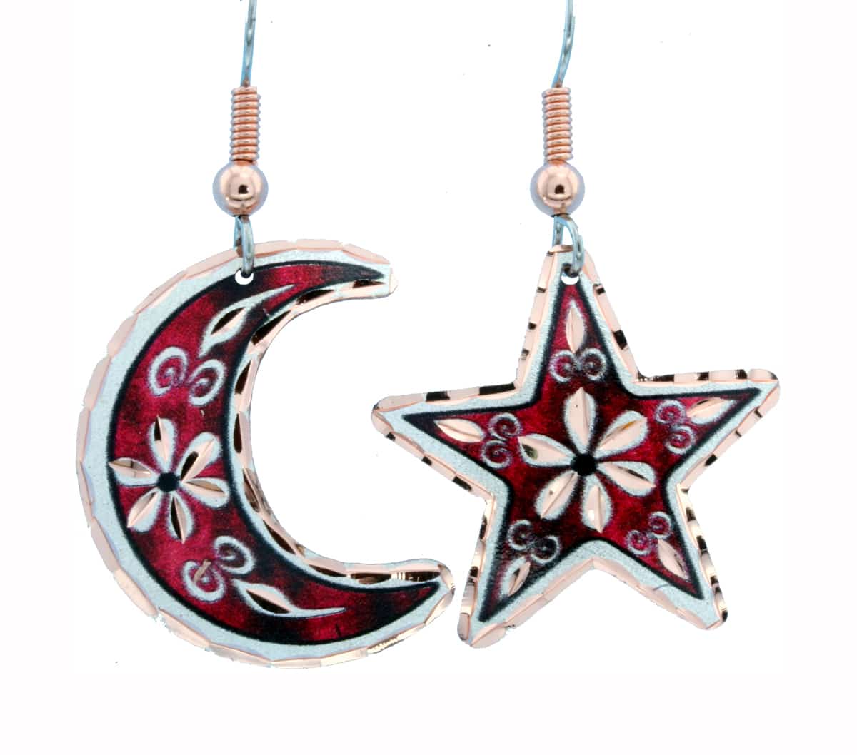 Red Moon and Star Flower Earrings, Shop Colorful Flower Earrings
