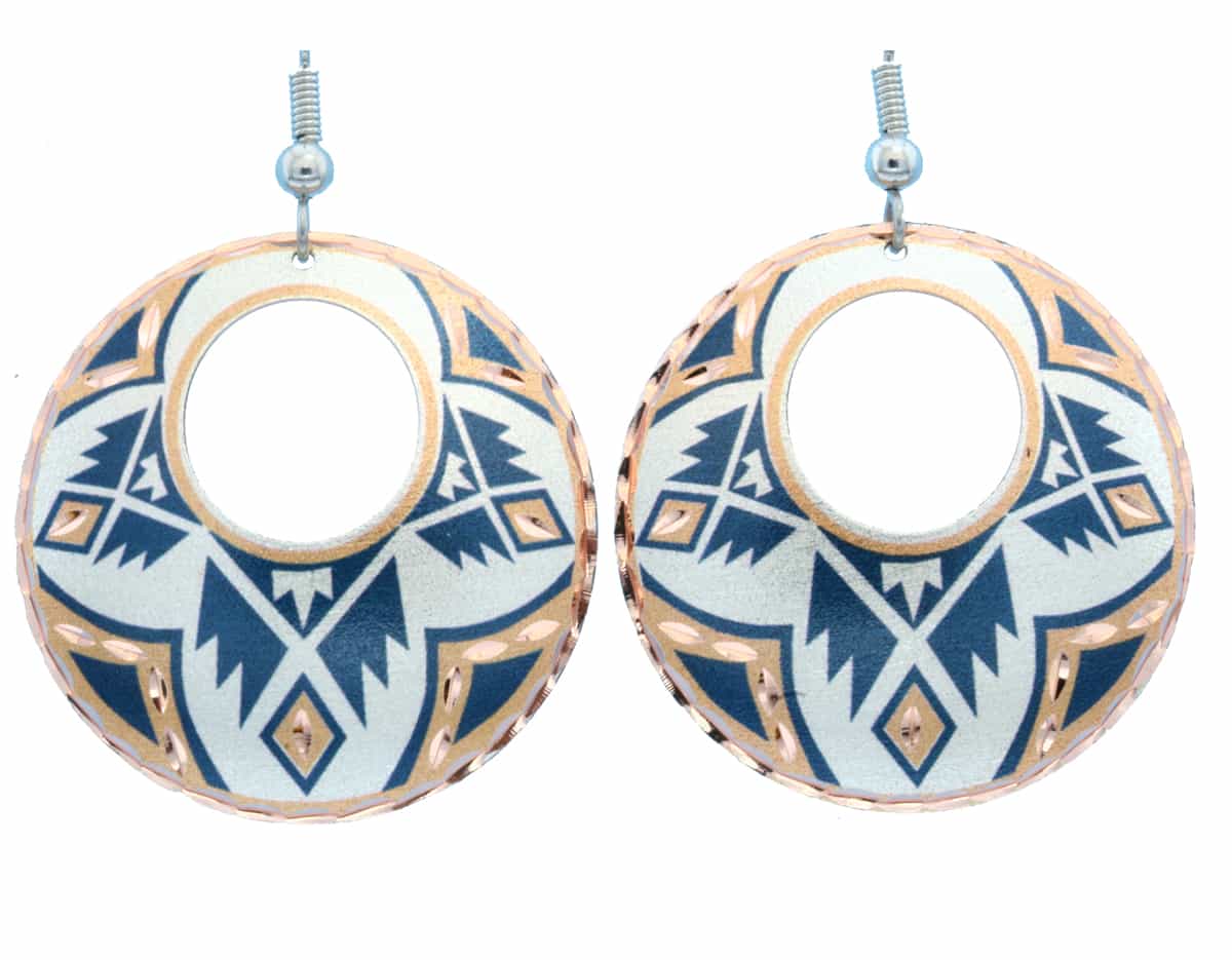 Circle Native American Earrings Teal Blue, Native Unique Earrings