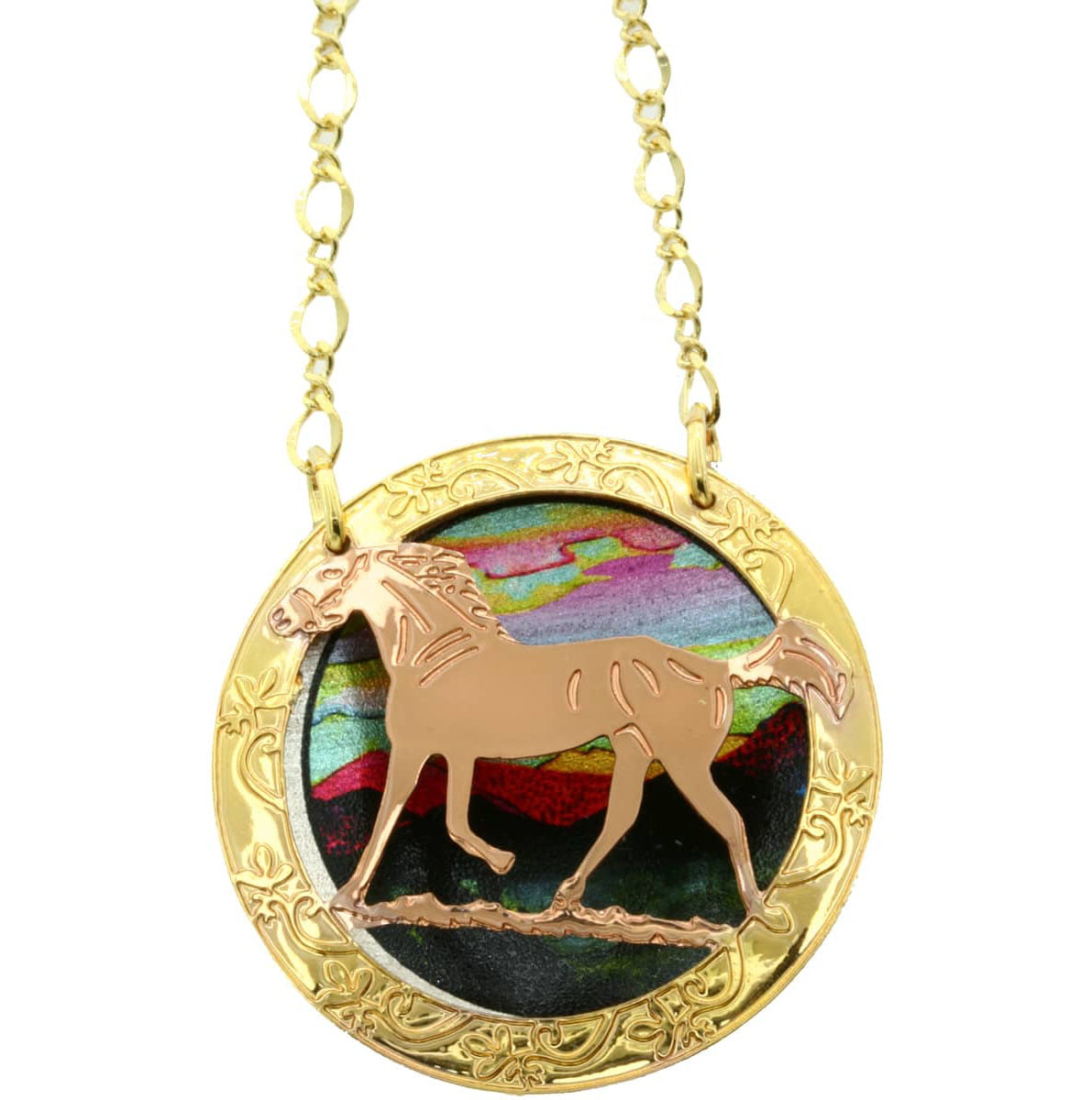 Copper & Gold Hummingbird Necklace, Copper Etched Necklaces