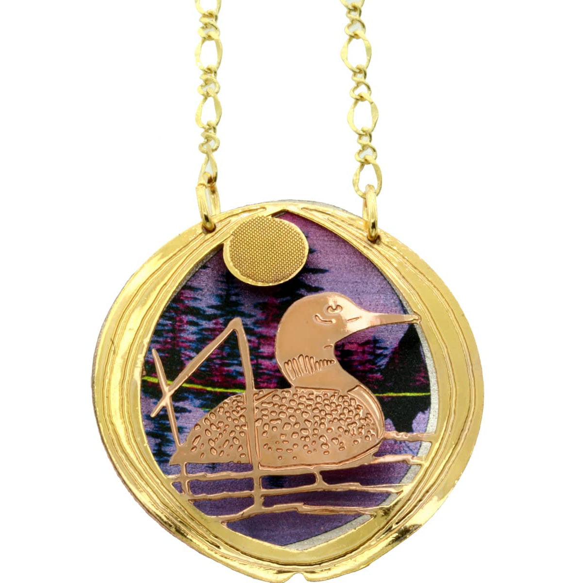 Copper & Gold Hummingbird Necklace, Copper Etched Necklaces